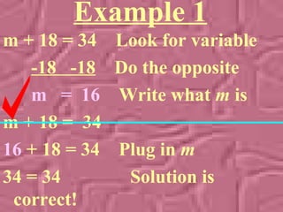 Section 1.8 solving add sub equations (math) | PPT