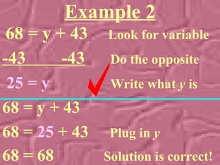 Section 1.8 solving add sub equations (math) | PPT