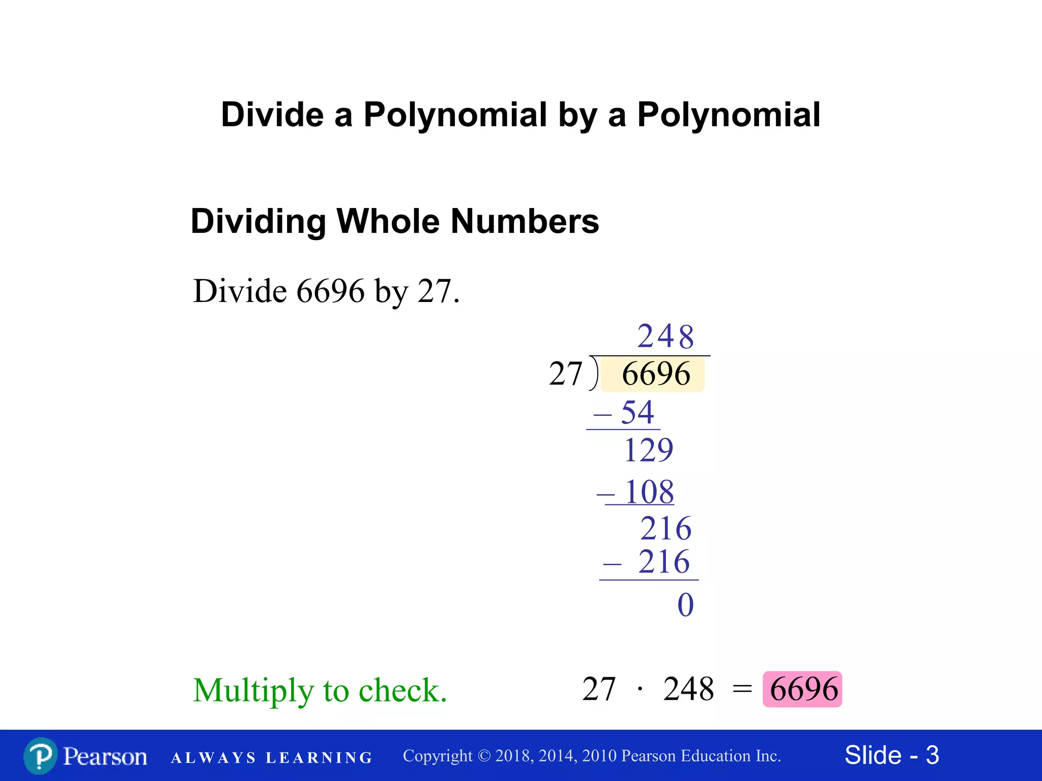 Section 12.8 dividing a polynomial by a polynomial | PPT