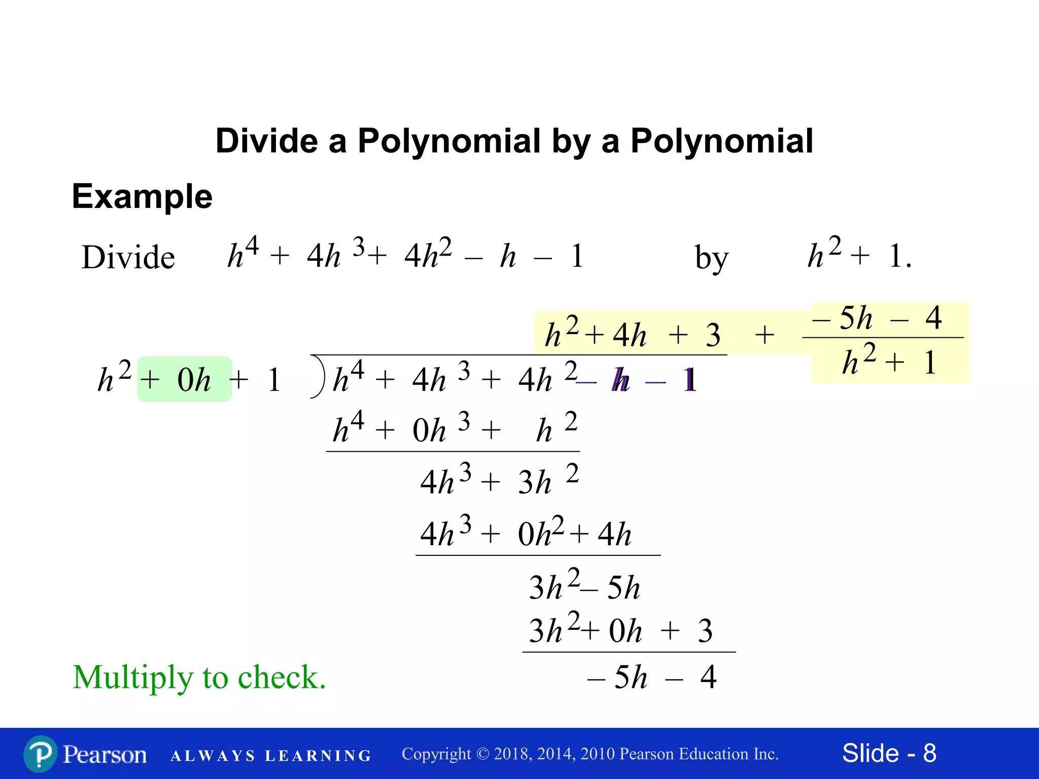 Section 12.8 dividing a polynomial by a polynomial | PPT