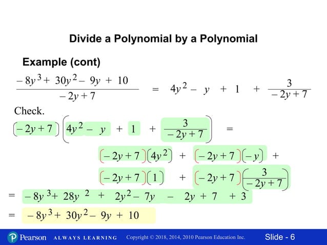 Section 12.8 dividing a polynomial by a polynomial | PPT