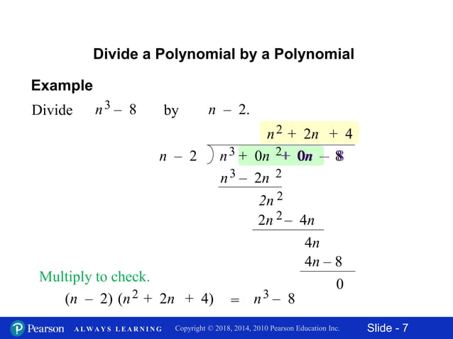 Section 12.8 dividing a polynomial by a polynomial | PPT