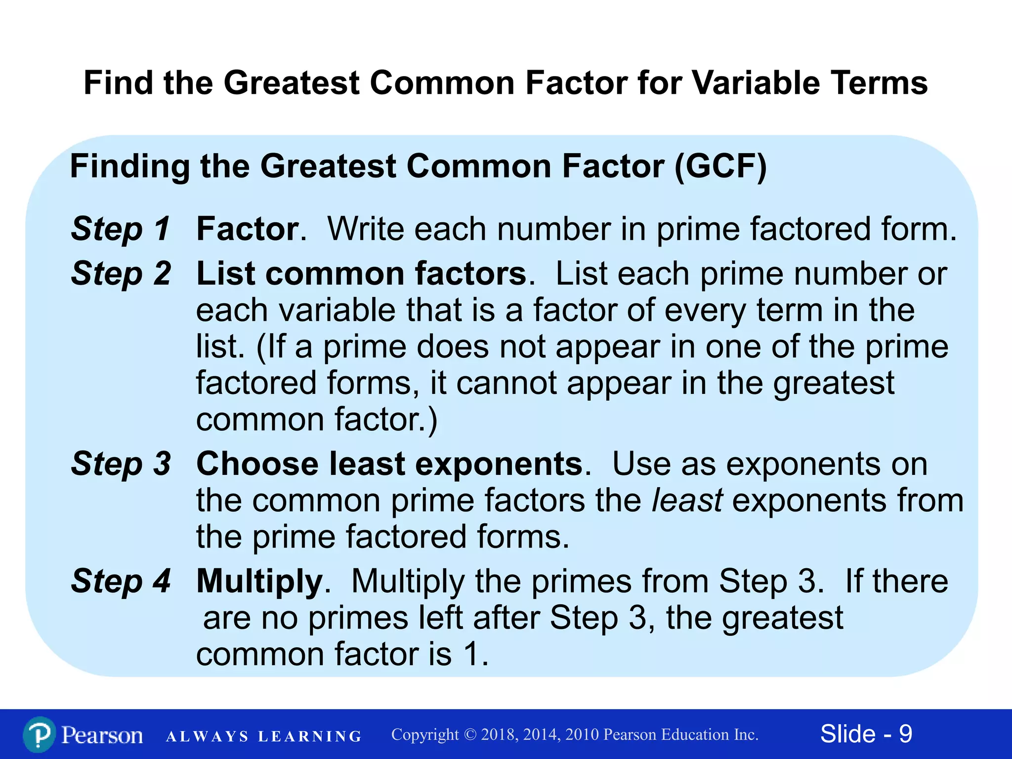 Section 13.1 greatest common factor; factoring by grouping | PPT