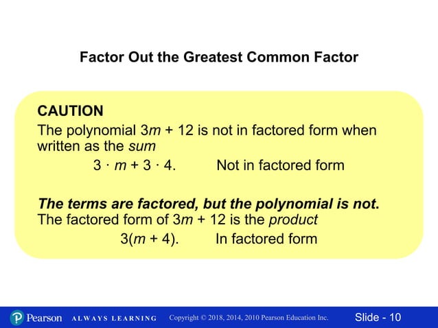 Section 13.1 greatest common factor; factoring by grouping | PPT