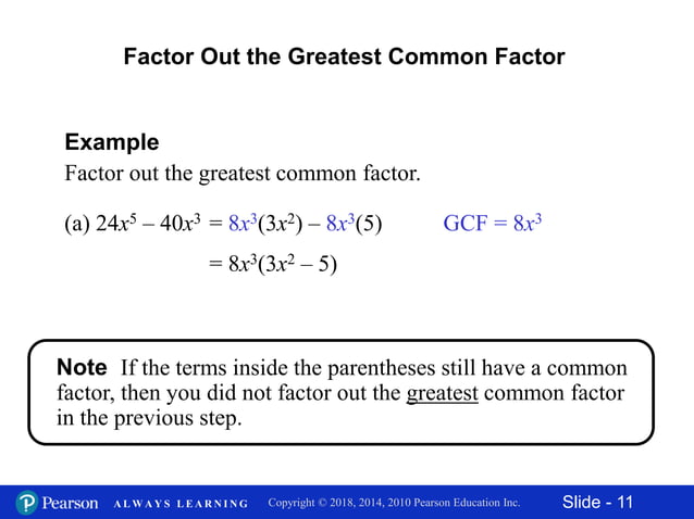 Section 13.1 greatest common factor; factoring by grouping | PPT