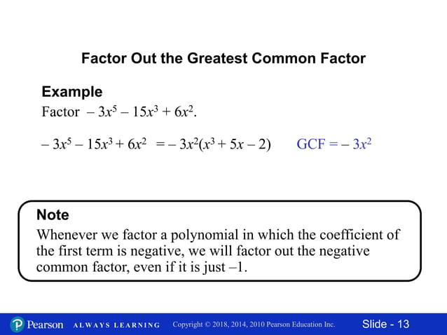 Section 13.1 greatest common factor; factoring by grouping | PPT