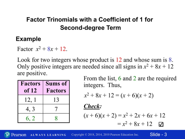 Section 13.2 factoring trinomials | PPT