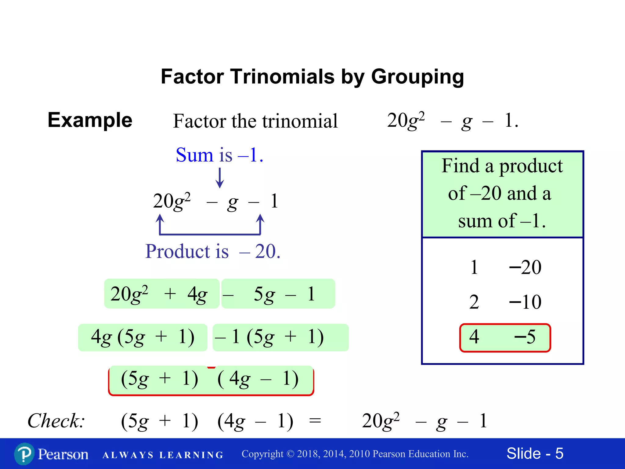 Section 13 3 Factoing Trinomials By Grouping Pptx