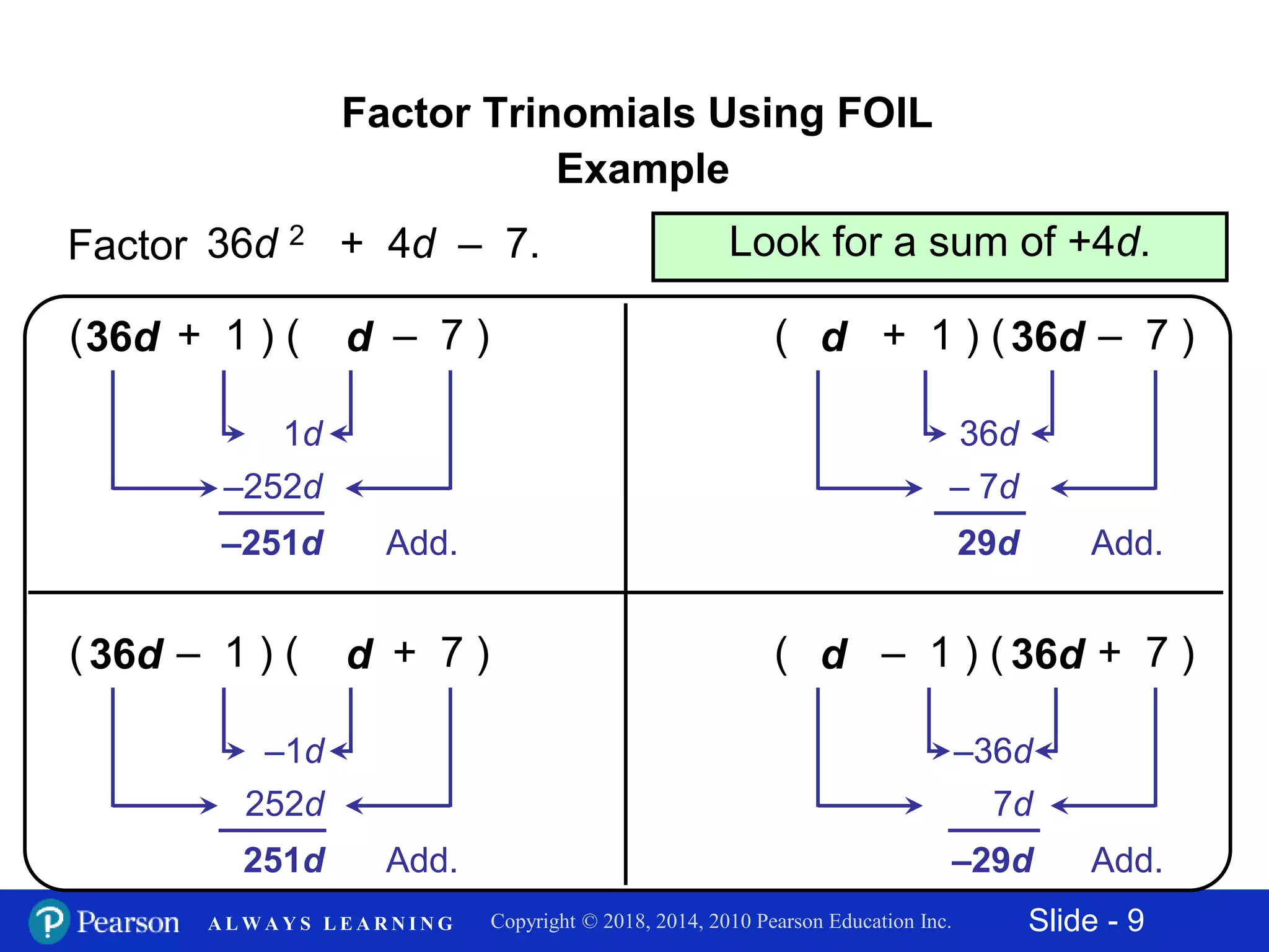 Section 13.4 factoring trinomials using the foil method | PPTX