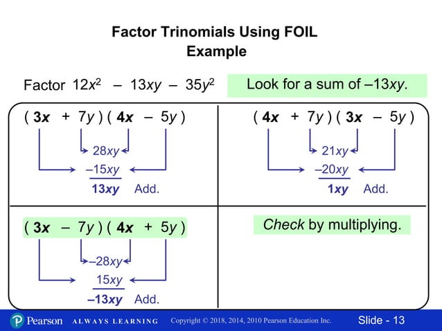 Section 134 Factoring Trinomials Using The Foil Method Pptx