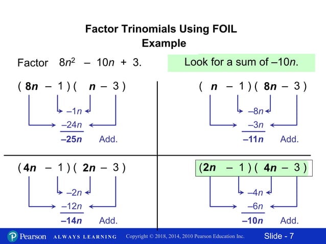 Section 13.4 factoring trinomials using the foil method | PPTX
