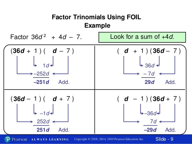 Section 13.4 factoring trinomials using the foil method