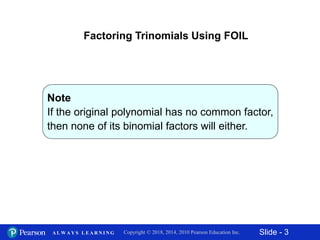 Section 13.4 factoring trinomials using the foil method | PPT