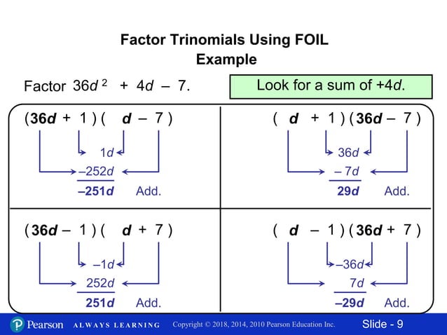 Section 134 Factoring Trinomials Using The Foil Method Ppt
