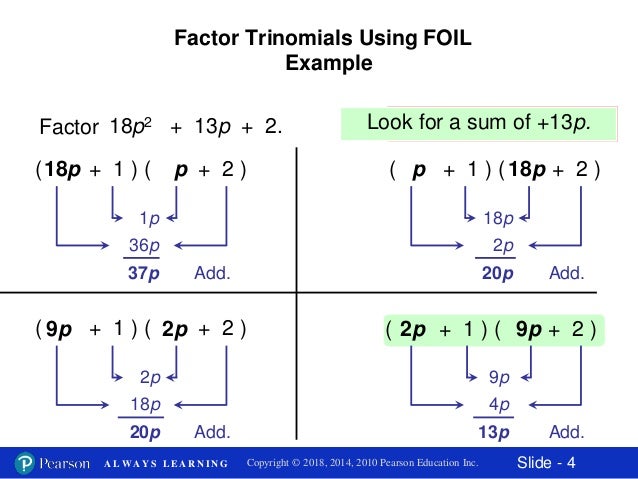 Section 134 Factoring Trinomials Using The Foil Method