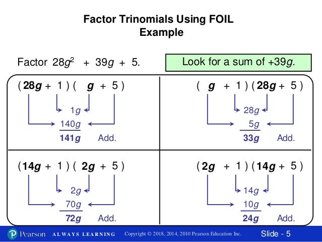 Section 13.4 factoring trinomials using the foil method