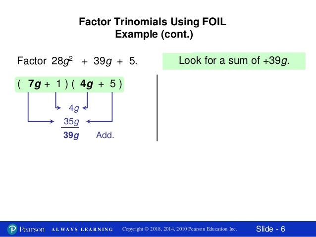 Section 134 Factoring Trinomials Using The Foil Method