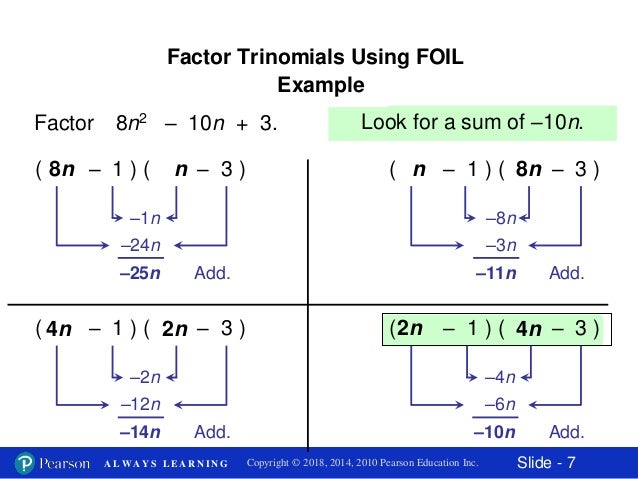 Section 13.4 factoring trinomials using the foil method