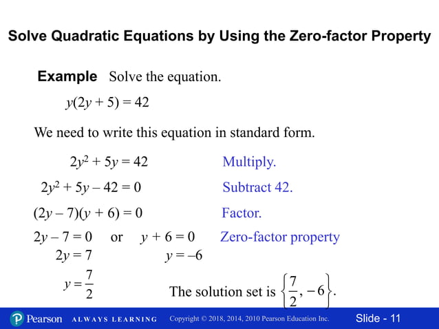 Section 13.6 solving quadratic equations using the zero-factor property | PPTX