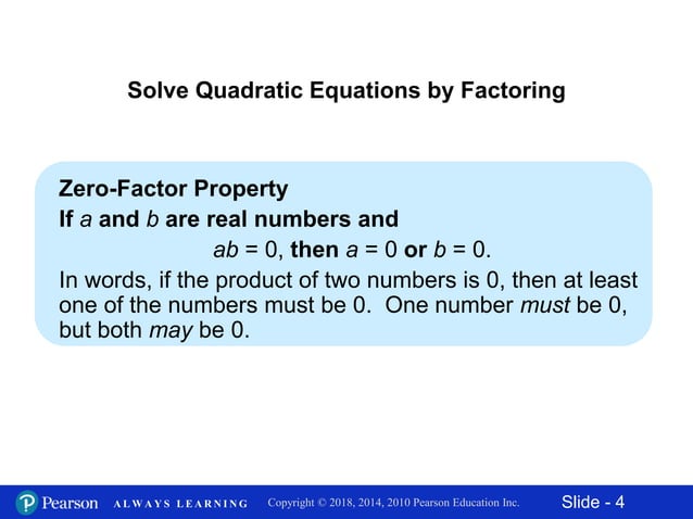 Section 13.6 solving quadratic equations using the zero-factor property ...
