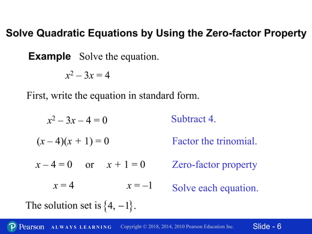 Section 13.6 solving quadratic equations using the zero-factor property | PPTX