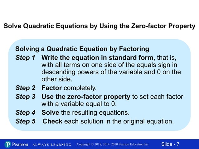 Section 13.6 solving quadratic equations using the zero-factor property ...