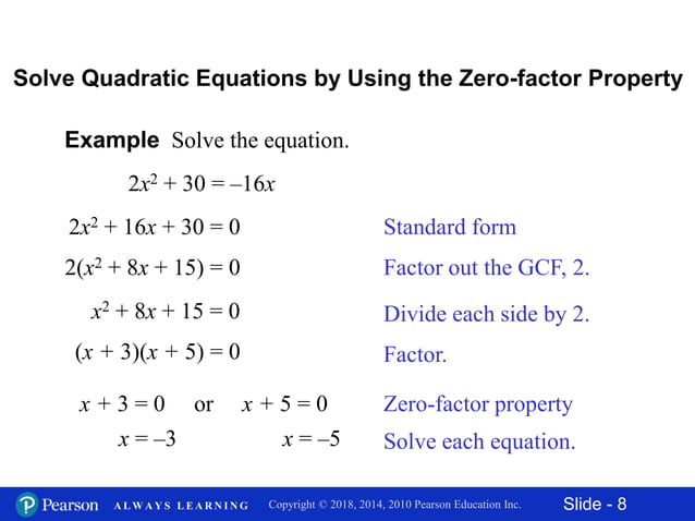 Section 13.6 solving quadratic equations using the zero-factor property ...