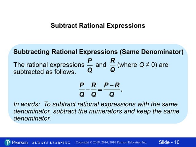Section 14.4 adding and subtracting rational expressions | PPTX
