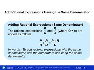 Section 14.4 adding and subtracting rational expressions | PPTX