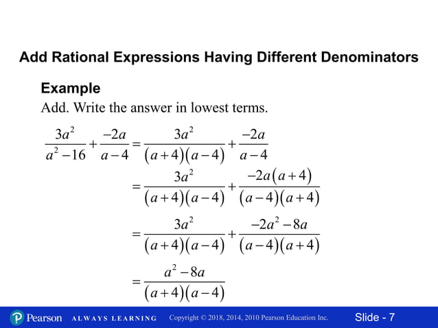 Section 14.4 adding and subtracting rational expressions | PPTX