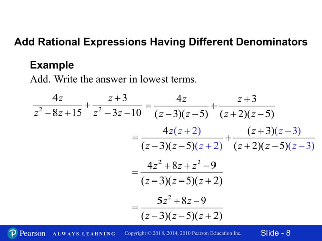 Section 14.4 adding and subtracting rational expressions | PPTX