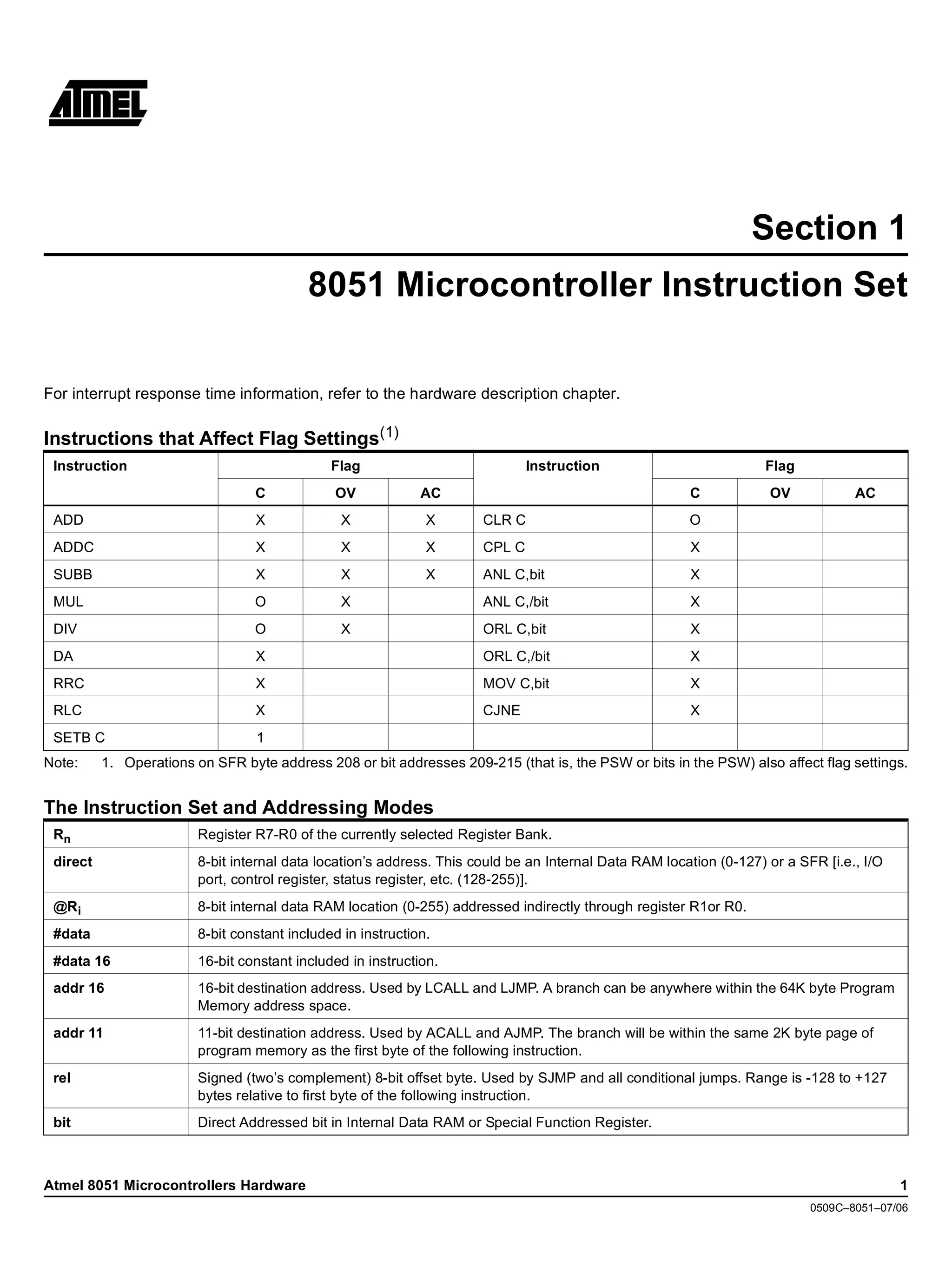 Section 1 8051 Microcontroller Instruction Set Pdf