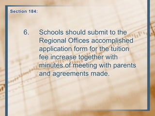 Section 184 ppt- Rules and Regulation of Private Preschools | PPTX