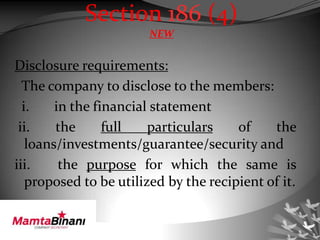 Section 186 ppt loans Company Law 2013 | PPTX