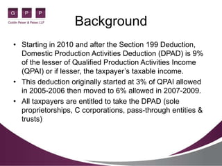 The Basic Understanding of the Section 199 Deduction | PPT