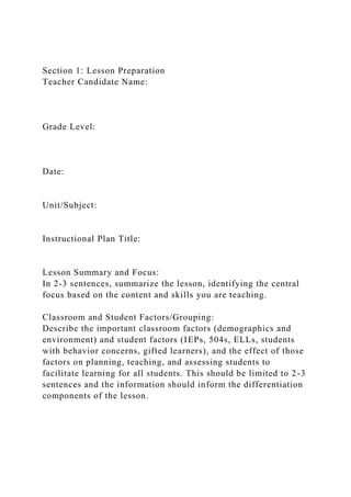 Section 1 Lesson PreparationTeacher Candidate Name Gra.docx