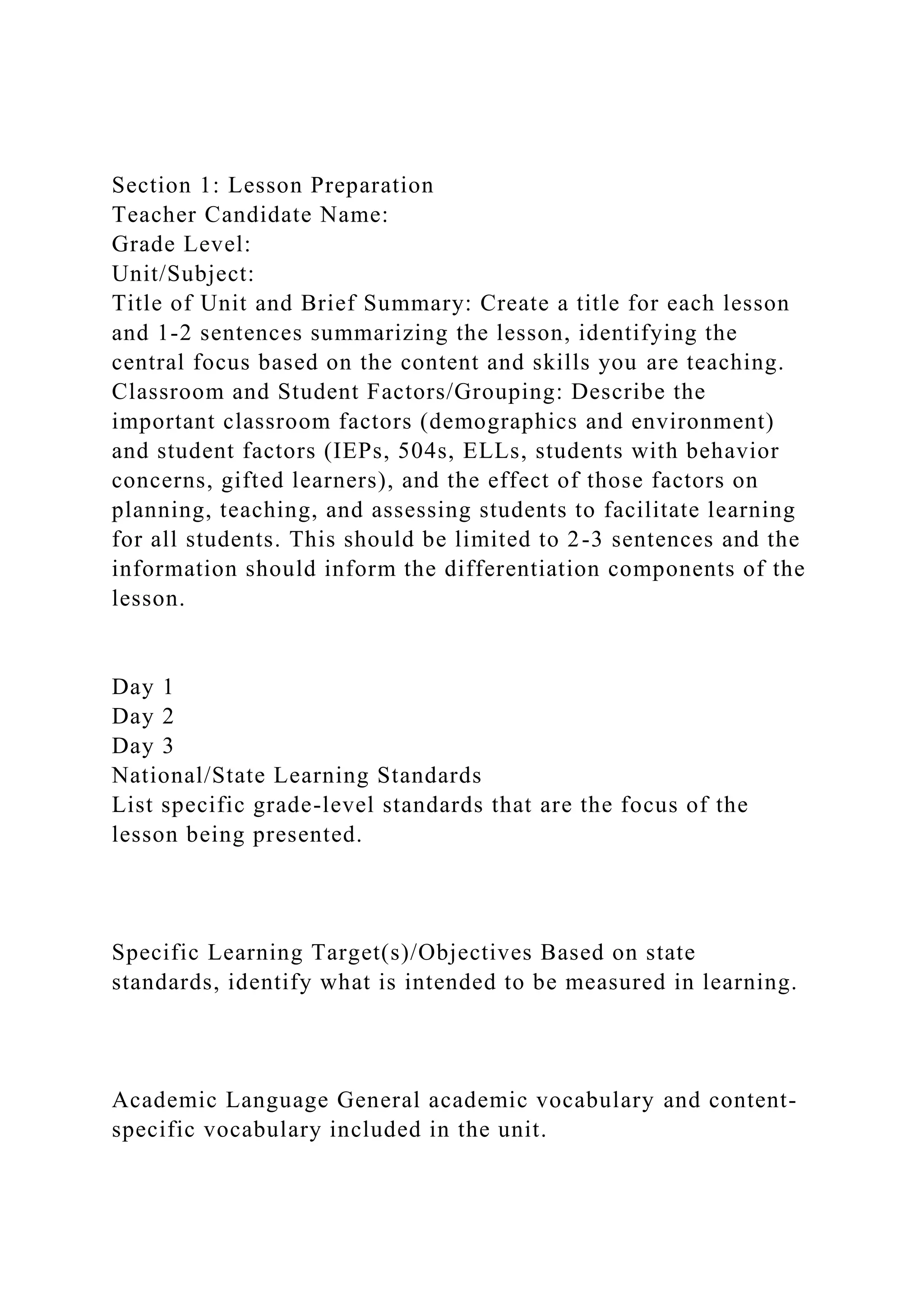 Section 1 Lesson PreparationTeacher Candidate NameGrade Leve.docx