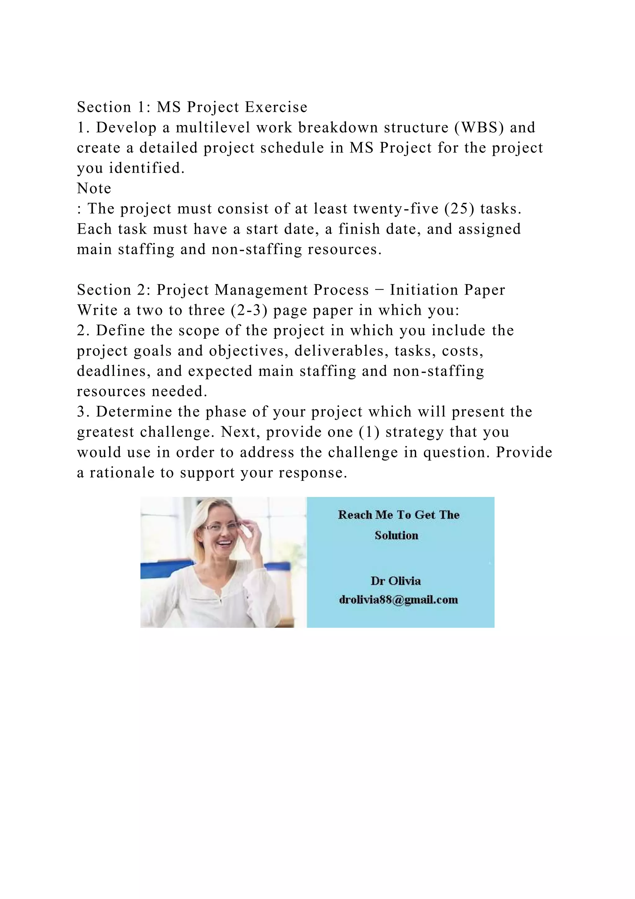 Section 1 MS Project Exercise1. Develop a multilevel work breakdo.docx