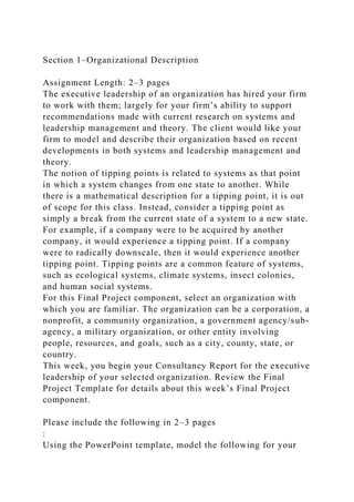 Section 1–Organizational DescriptionAssignment Length 2–3 pages.docx