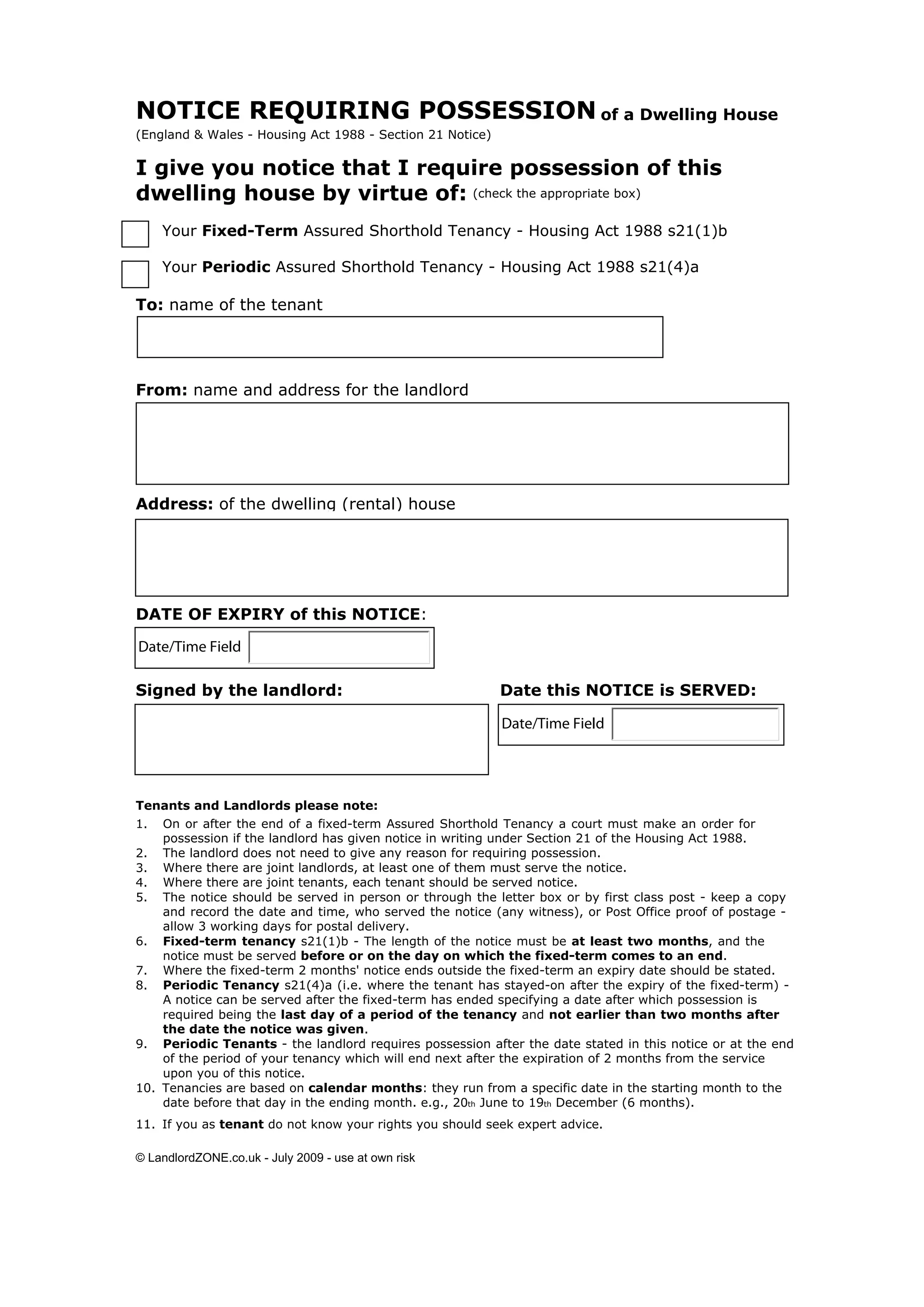 Section21 notice | PDF | Real Estate Renting and Leasing | Real Estate