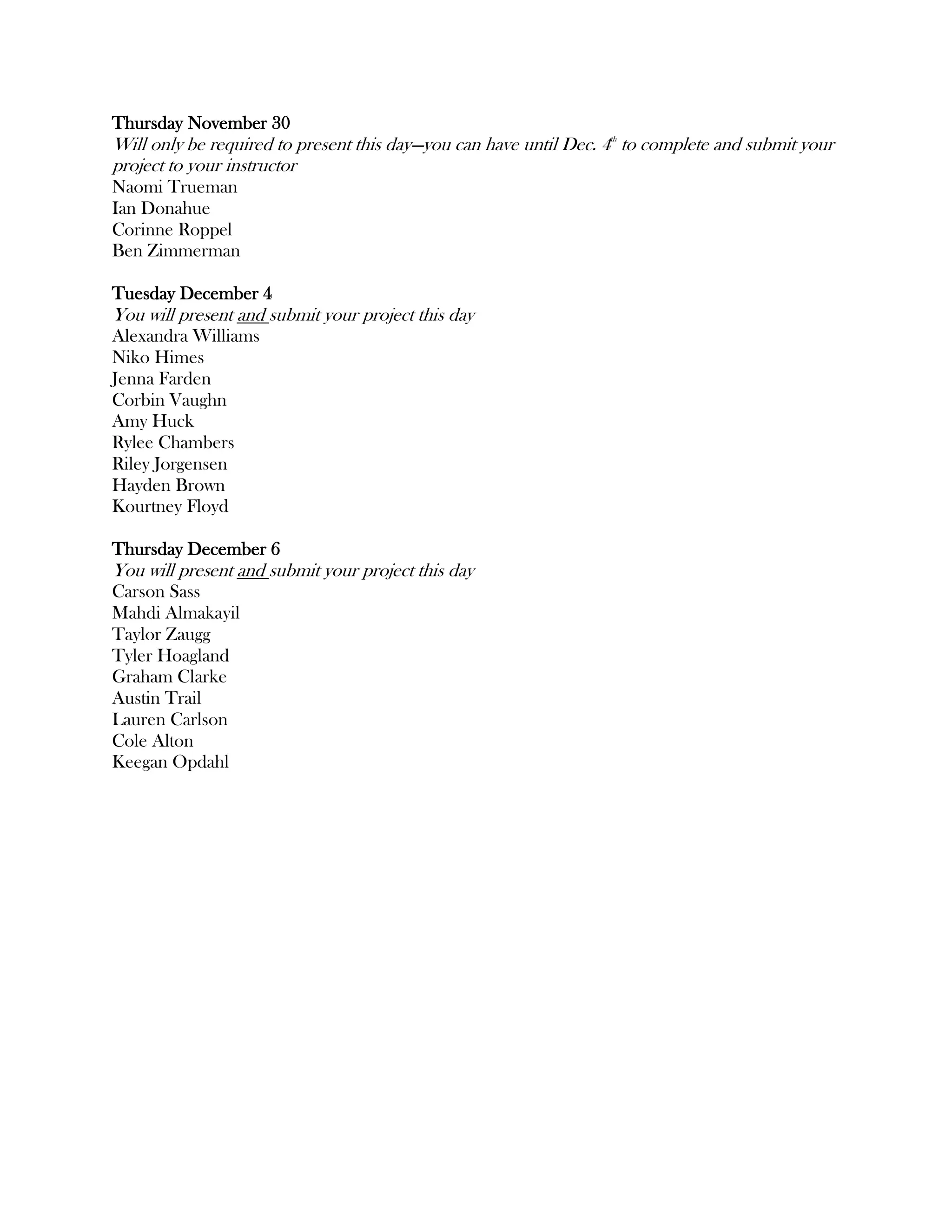 Section 26 presentation schedule | PDF