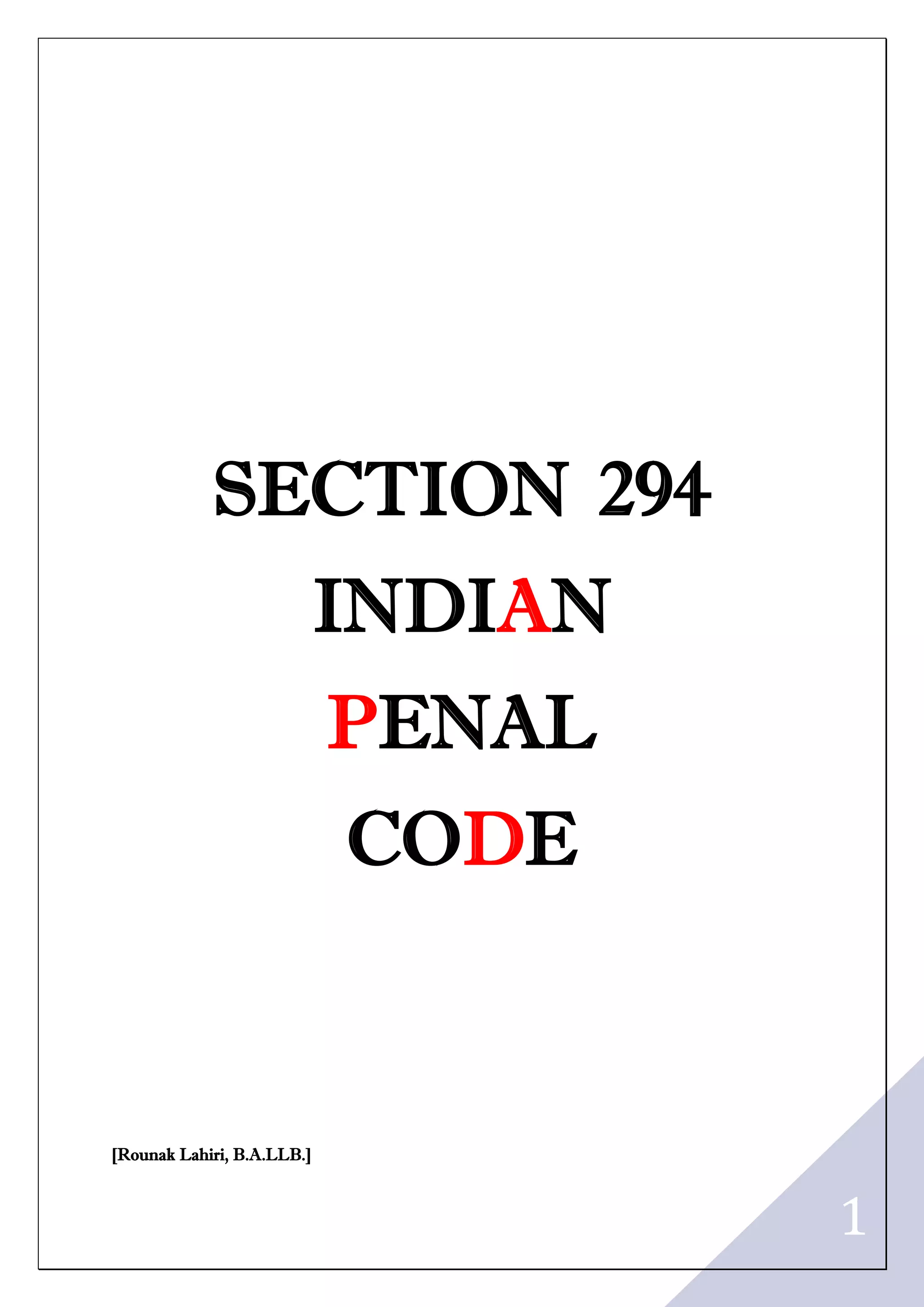 Section 294 INDIAN PENAL CODE | PDF
