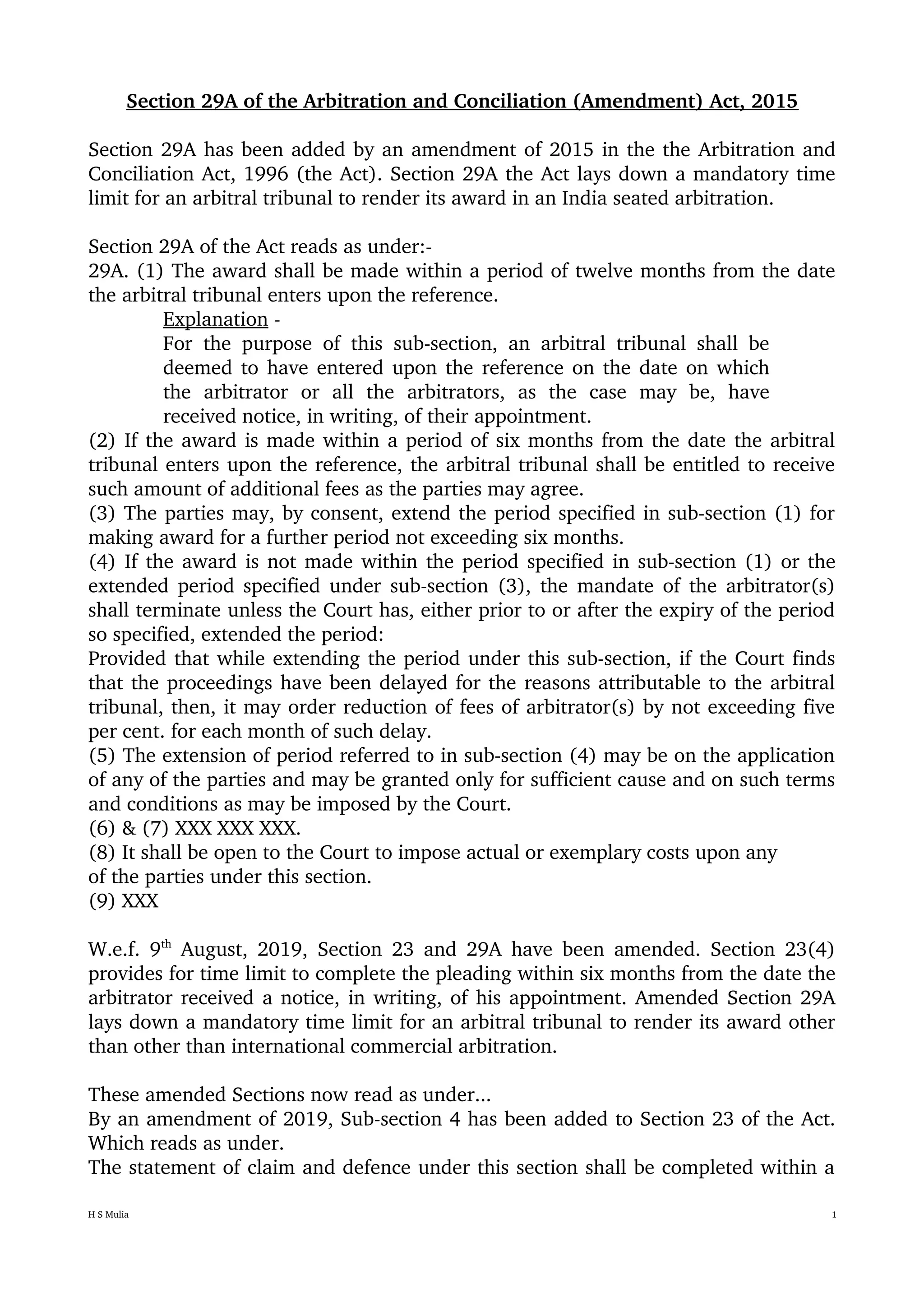 Section 29A of the Arbitration and Conciliation Act | PDF