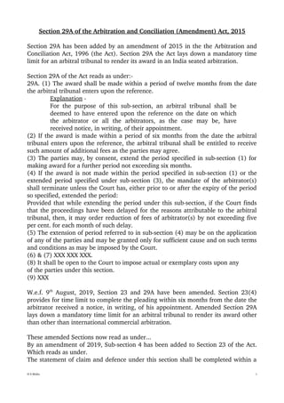 Section 29A of the Arbitration and Conciliation Act | PDF