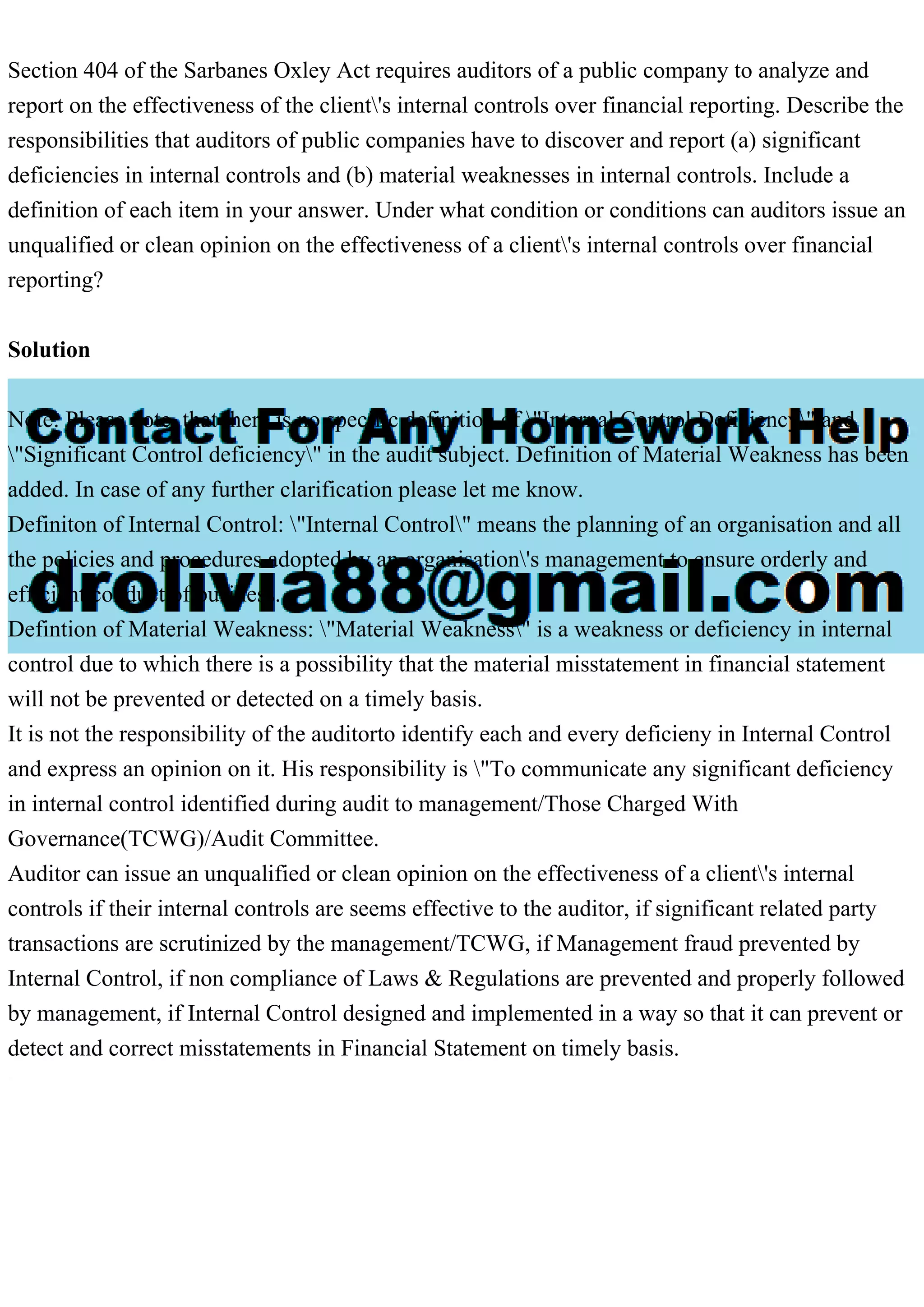 Section 404 of the Sarbanes Oxley Act requires auditors of a public .pdf