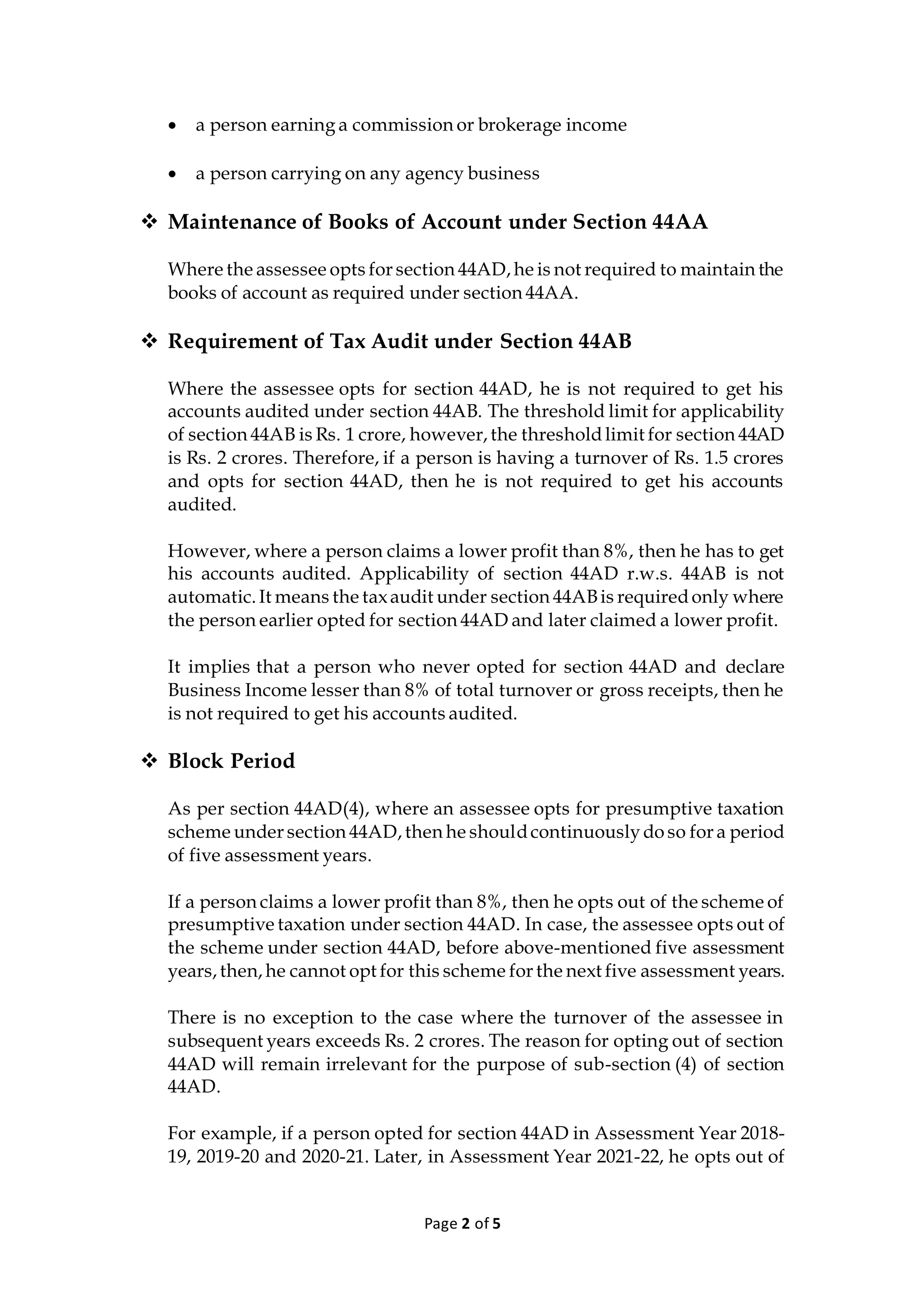 All about Section 44AD of the Income Tax Act | Sana Baqai | PDF