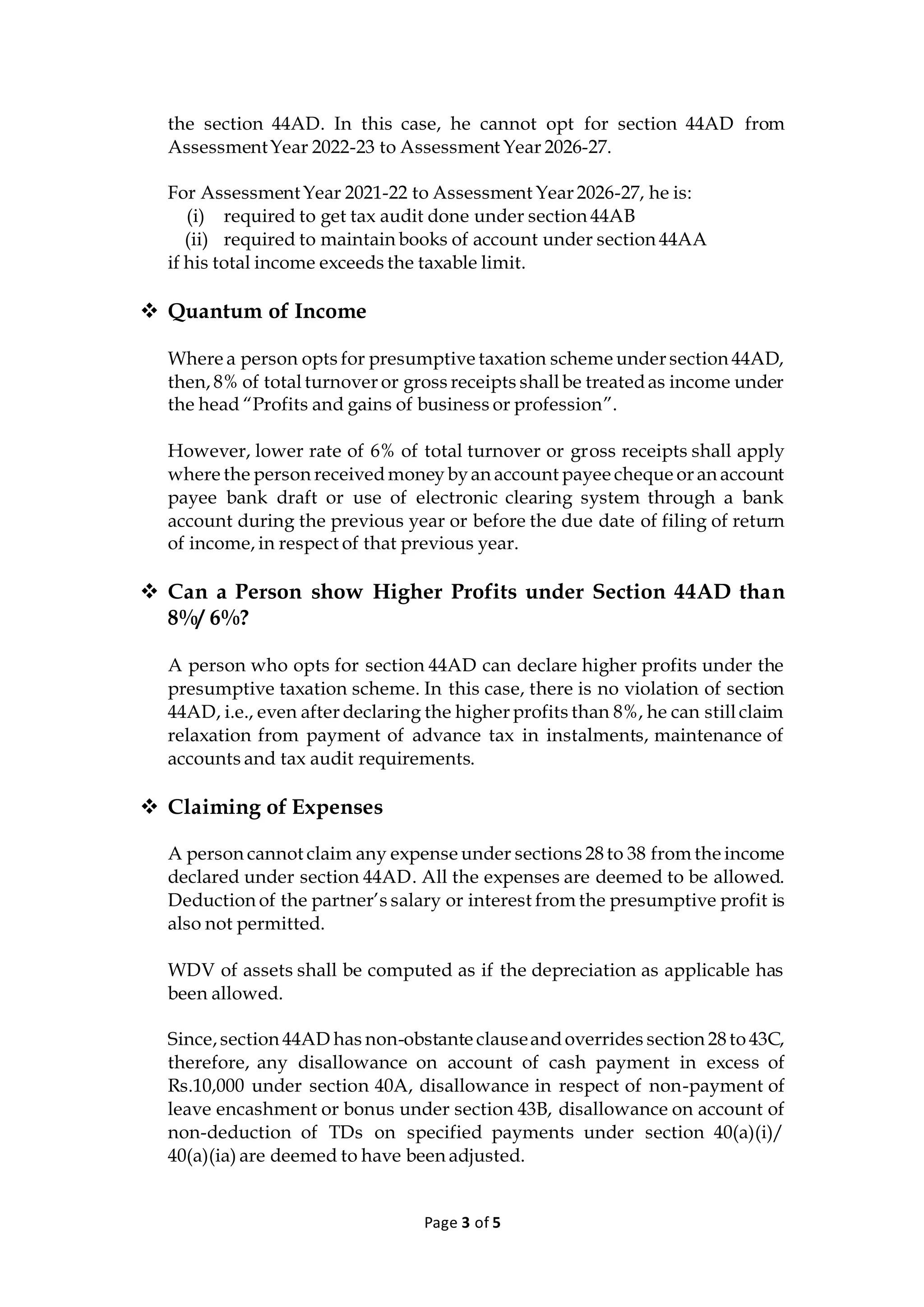 All about Section 44AD of the Income Tax Act | Sana Baqai | PDF