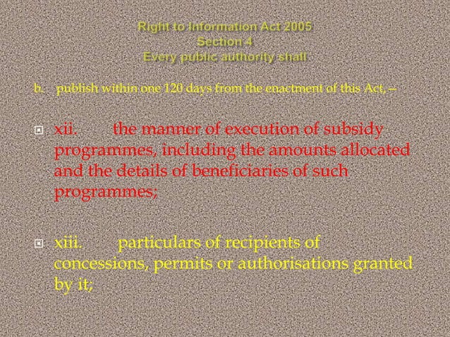Sight to Information Act (India) Section 4 | PPT