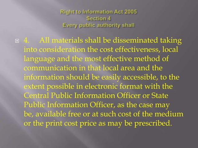 Sight to Information Act (India) Section 4 | PPT
