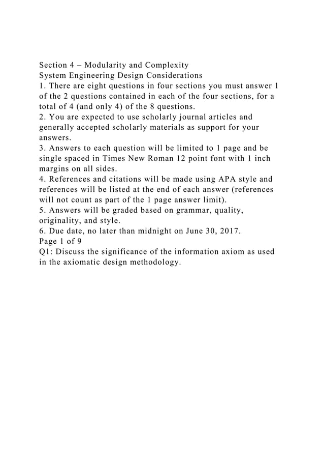 Section 4 Modularity And Complexitysystem Engineering Designdocx